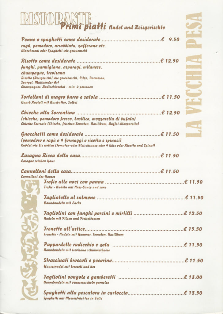 Menù La Vecchia Pesa Luino-Primi Piatti | Ristorante pizzeria La ...